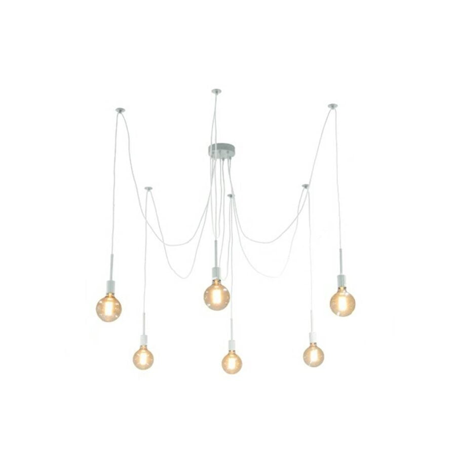 Lustra pe cablu cu 6 becuri E27, design modern, neagra