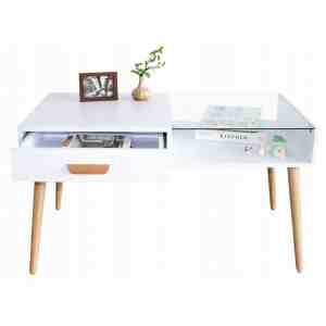 Masa consola cu raft, blat sticla, PAL, lemn masiv de pin, 100x52x55 cm ...