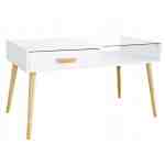 Masa consola cu raft, blat sticla, PAL, lemn masiv de pin, 100x52x55 cm ...